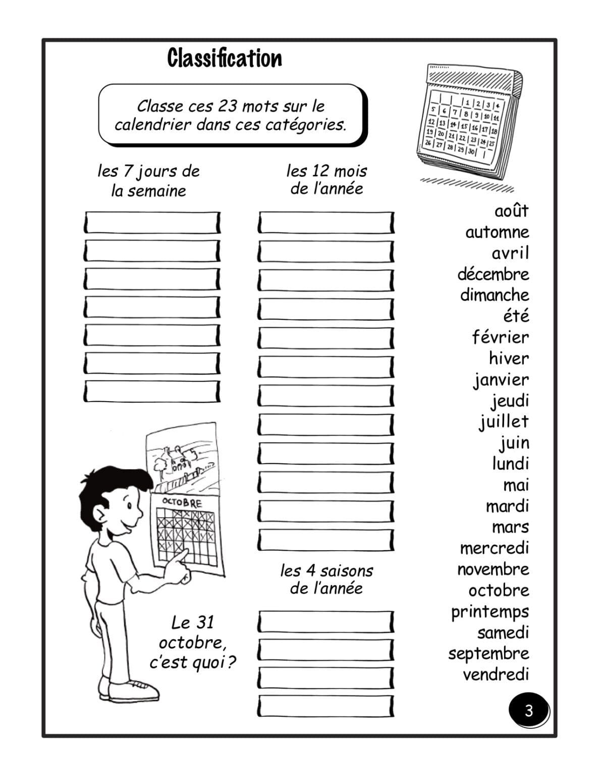 Le calendrier (4e/5e) - On les classe ! — Fiches reproductibles pour ...