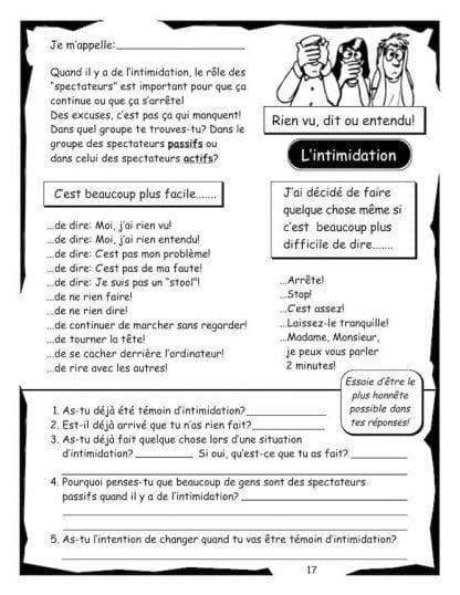 Carnet de santé (6e) - L'intimidation — Fiches reproductibles pour ...
