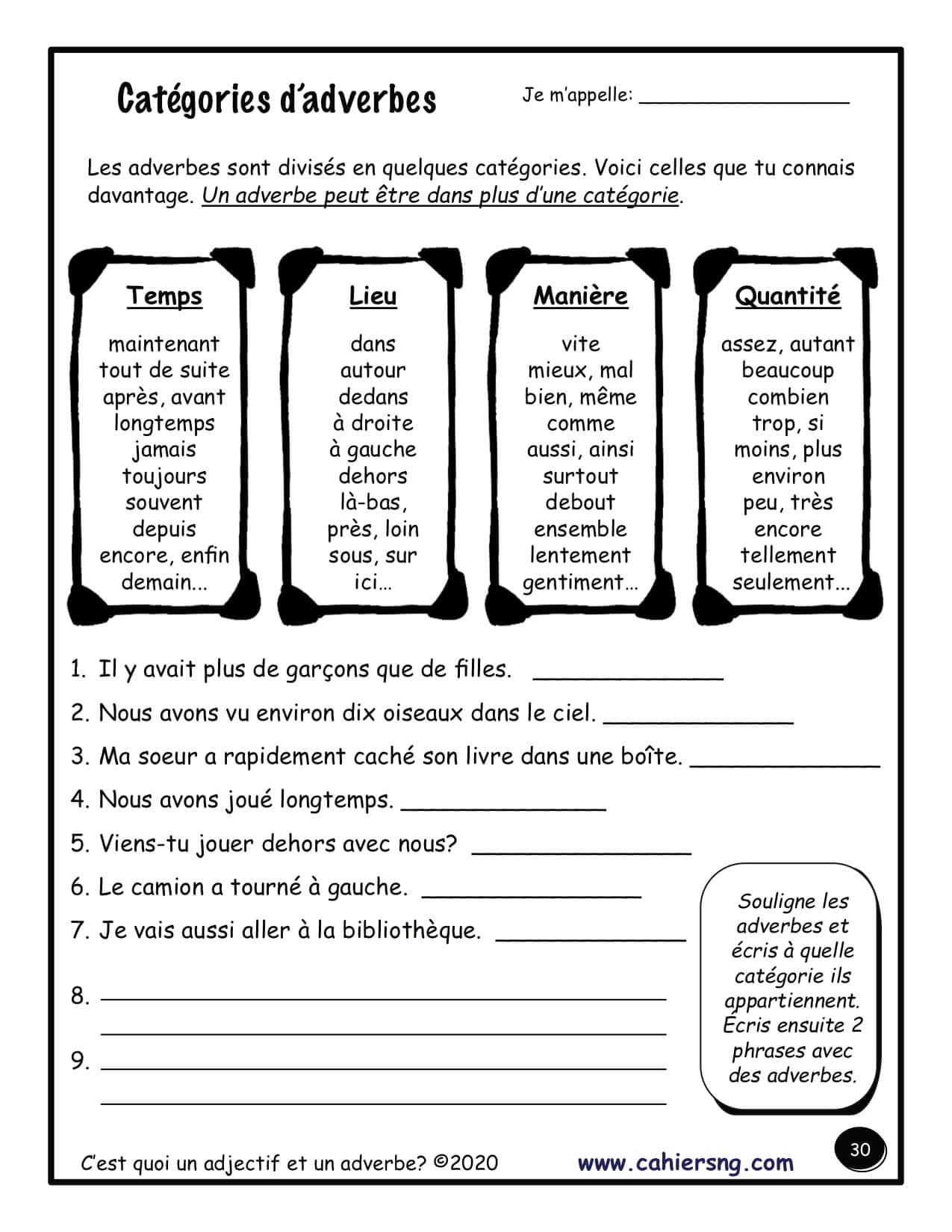 C'est quoi un adjectif et un adverbe? (5e/6e) - Catégories d'adverbes ...