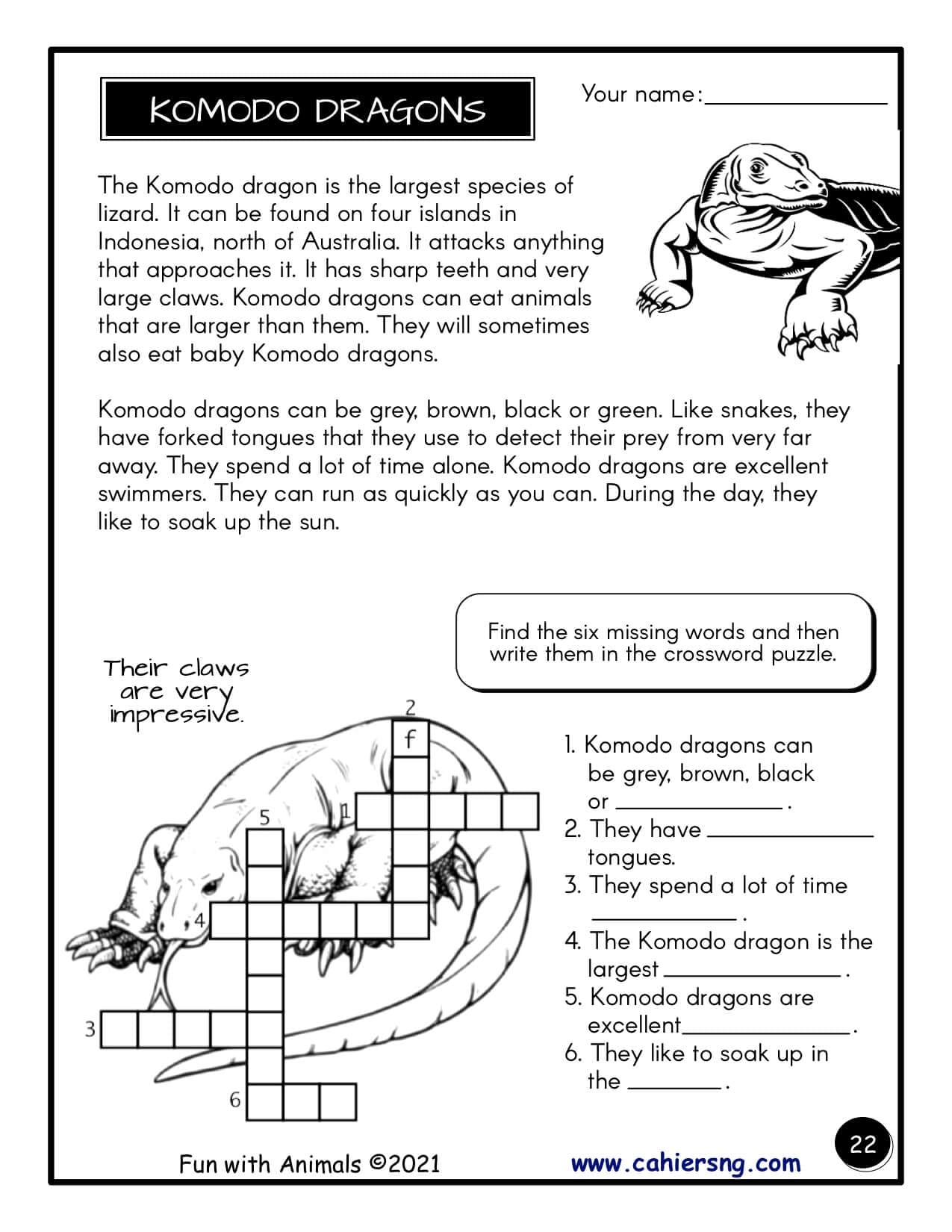 Fun with animals (Grades 2/3) - Komodo dragons — Fiches reproductibles ...
