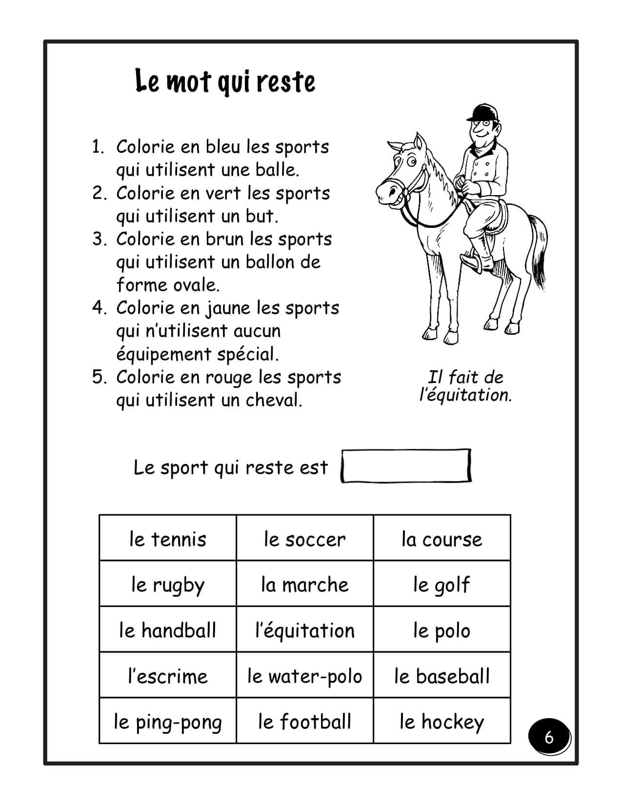 Les sports - (4e/5e) - Le mot qui reste — Fiches reproductibles pour ...