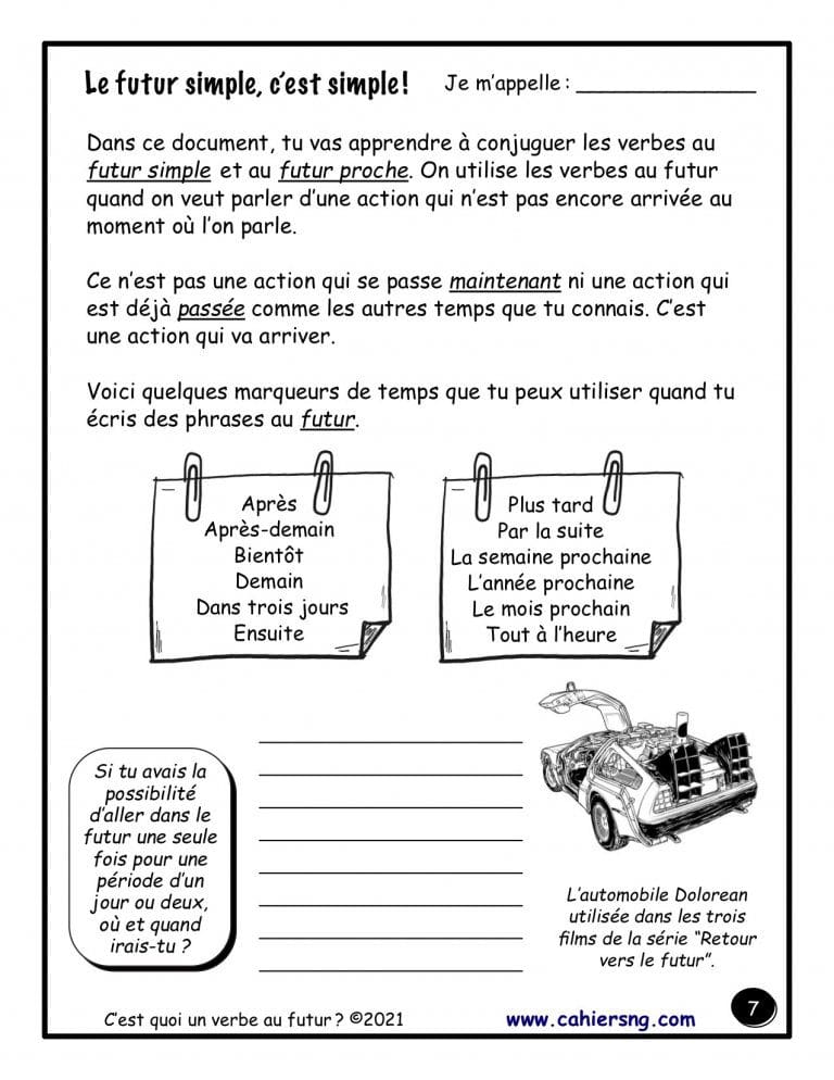 C'est quoi un verbe? (le futur) - (5e/6e) — Fiches reproductibles pour ...