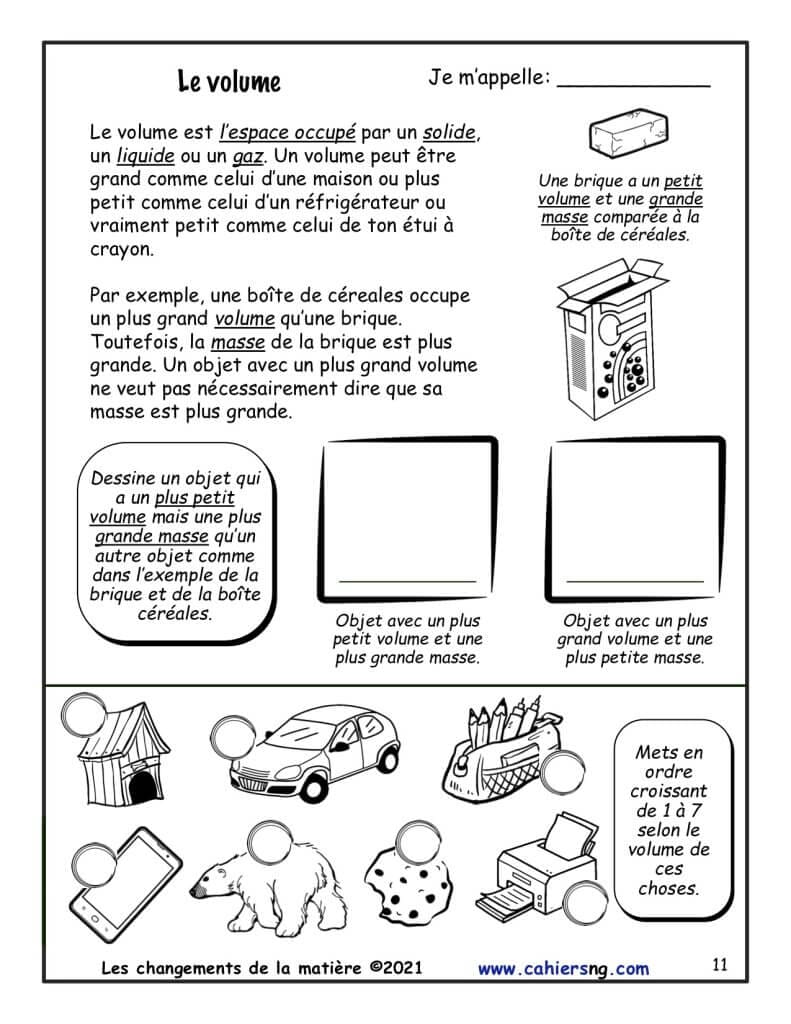 Les changements de la matière - (5e/6e) - Le volume — Fiches ...