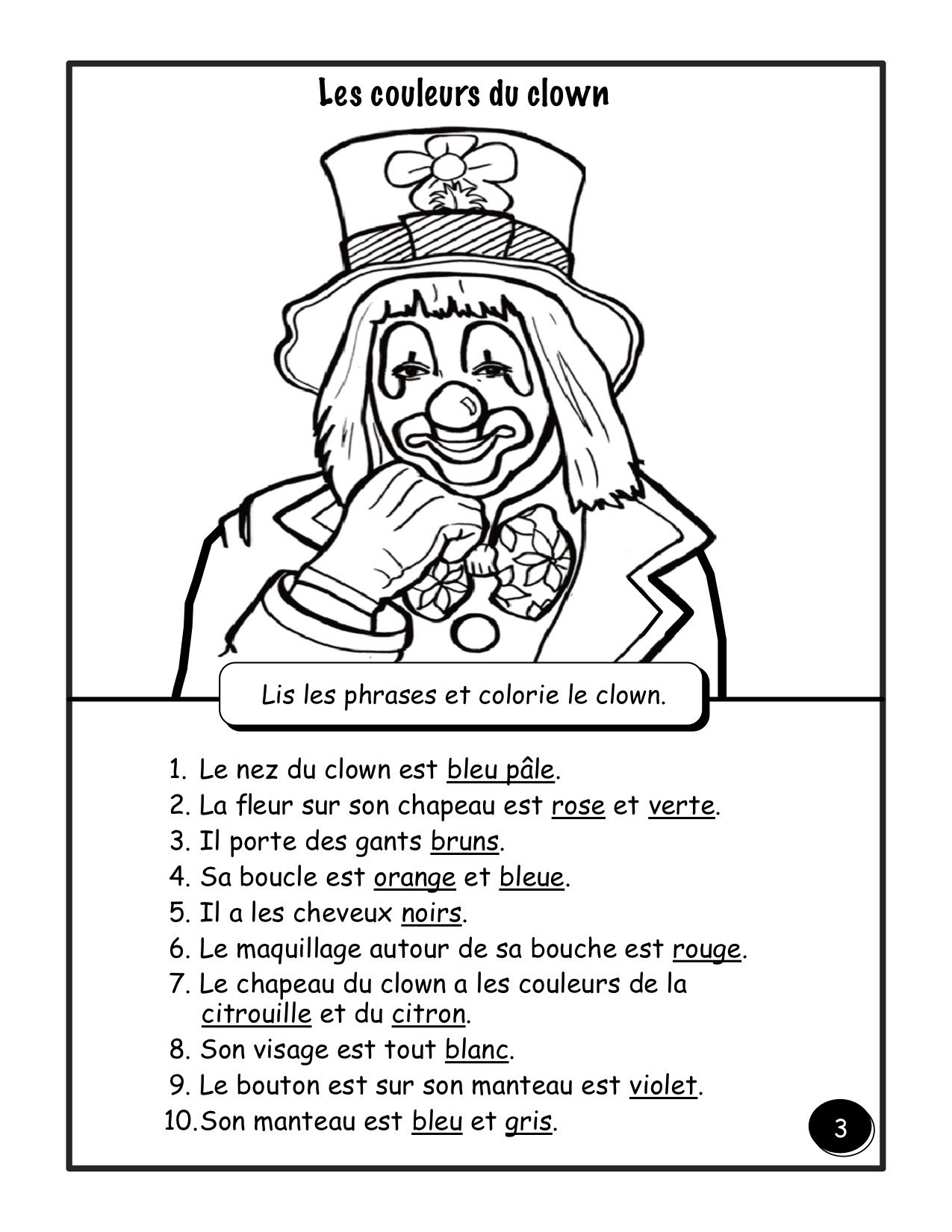Les couleurs – (3e/4e) - Le clown — Fiches reproductibles pour ...
