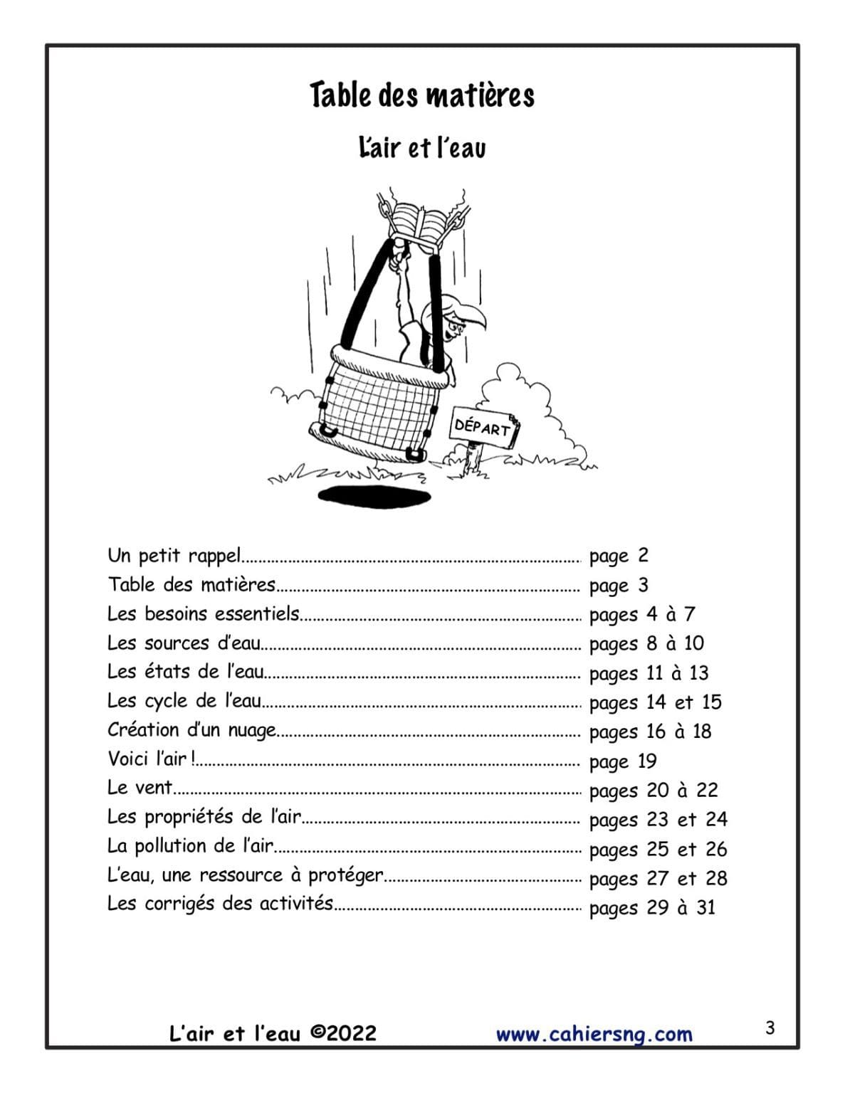 L'air et l'eau (2e année) - Nouvelle série ! — Fiches reproductibles ...