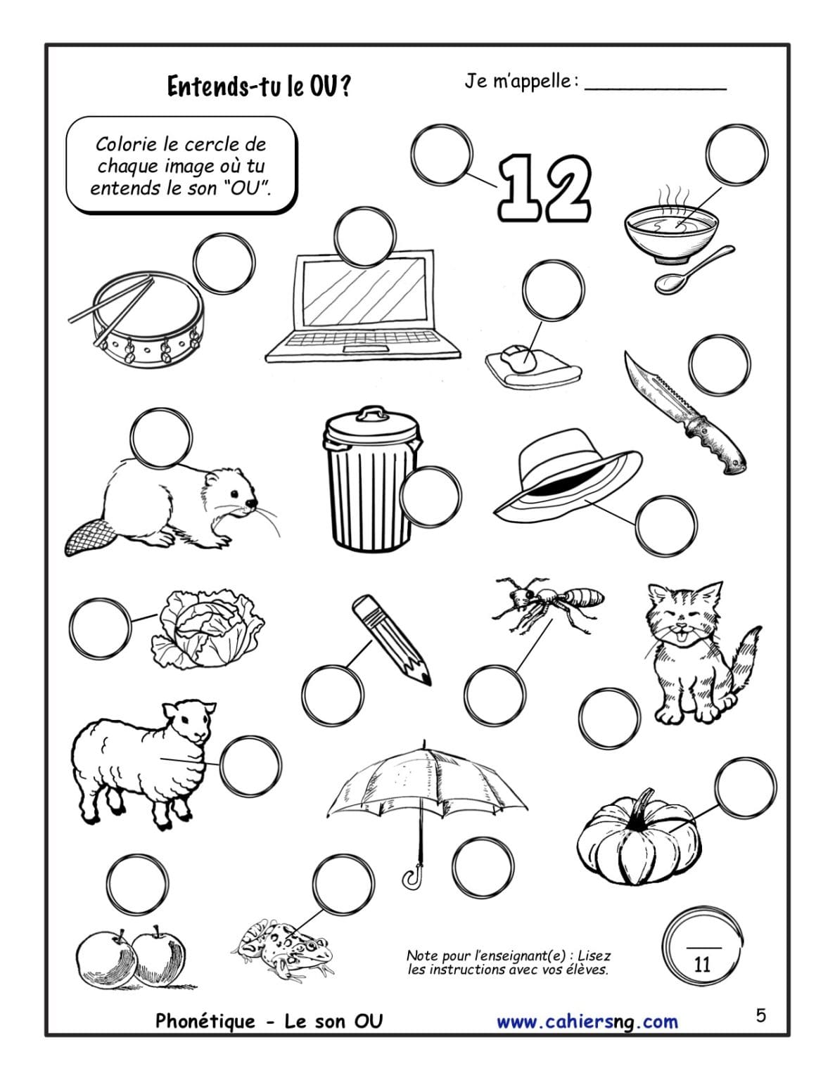 Phonétique -Le son OU – Entends-tu ? — Fiches reproductibles pour ...
