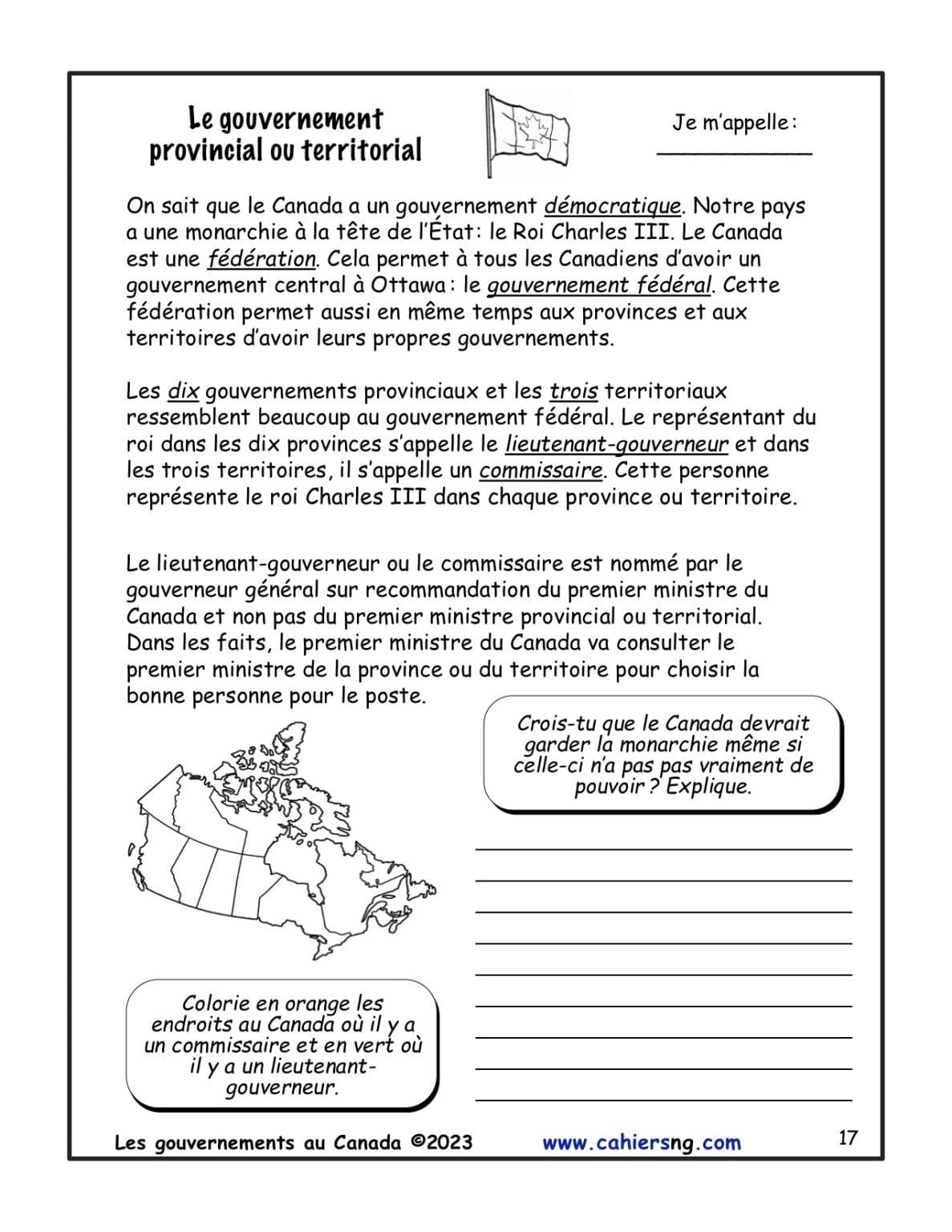 Les gouvernements au Canada - (5e/6e) - "REFAIT !" — Fiches ...