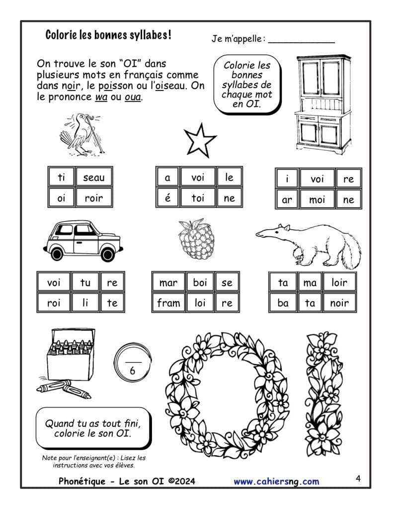 Phonétique : le son OI - Les syllabes — Fiches reproductibles pour ...