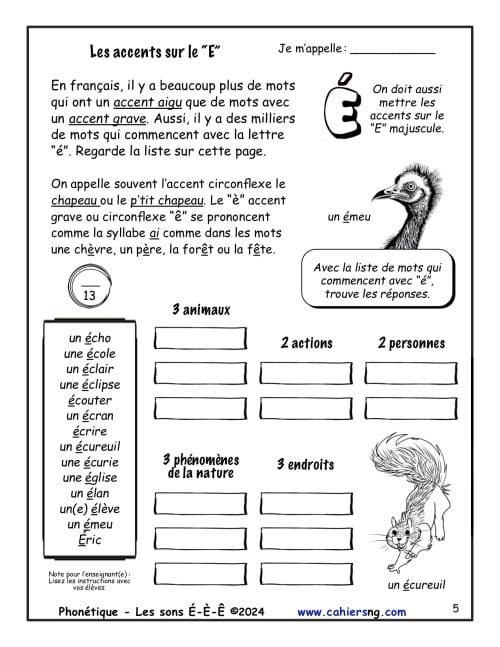 Phonétique : les sons É, È et Ê - Les accents — Fiches reproductibles ...