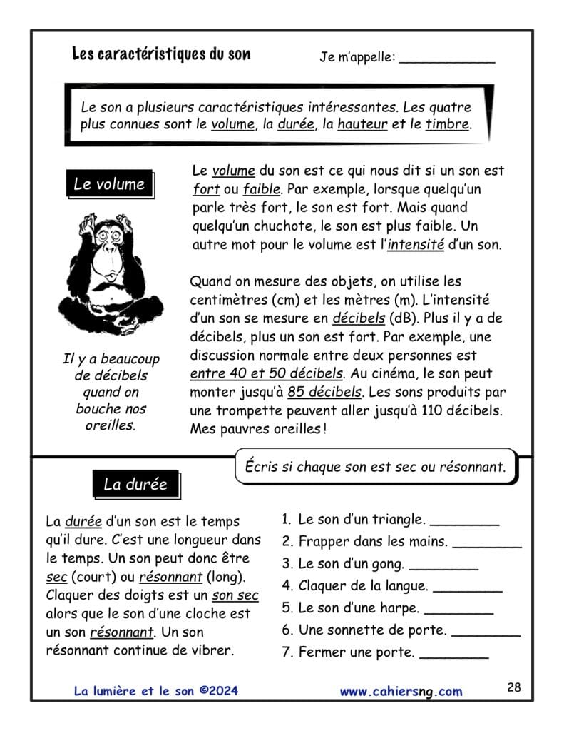 La lumière et le son (4e) - Nouvelle série ! — Fiches reproductibles ...