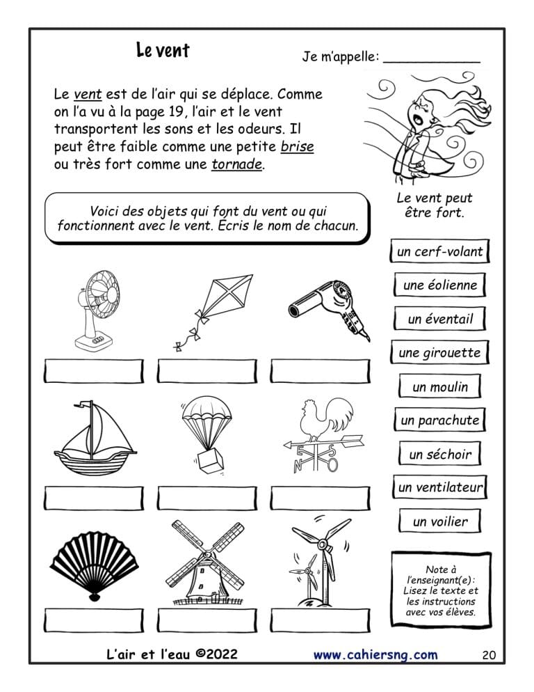 L'air et l'eau (2e année) - Nouvelle série ! — Fiches reproductibles ...