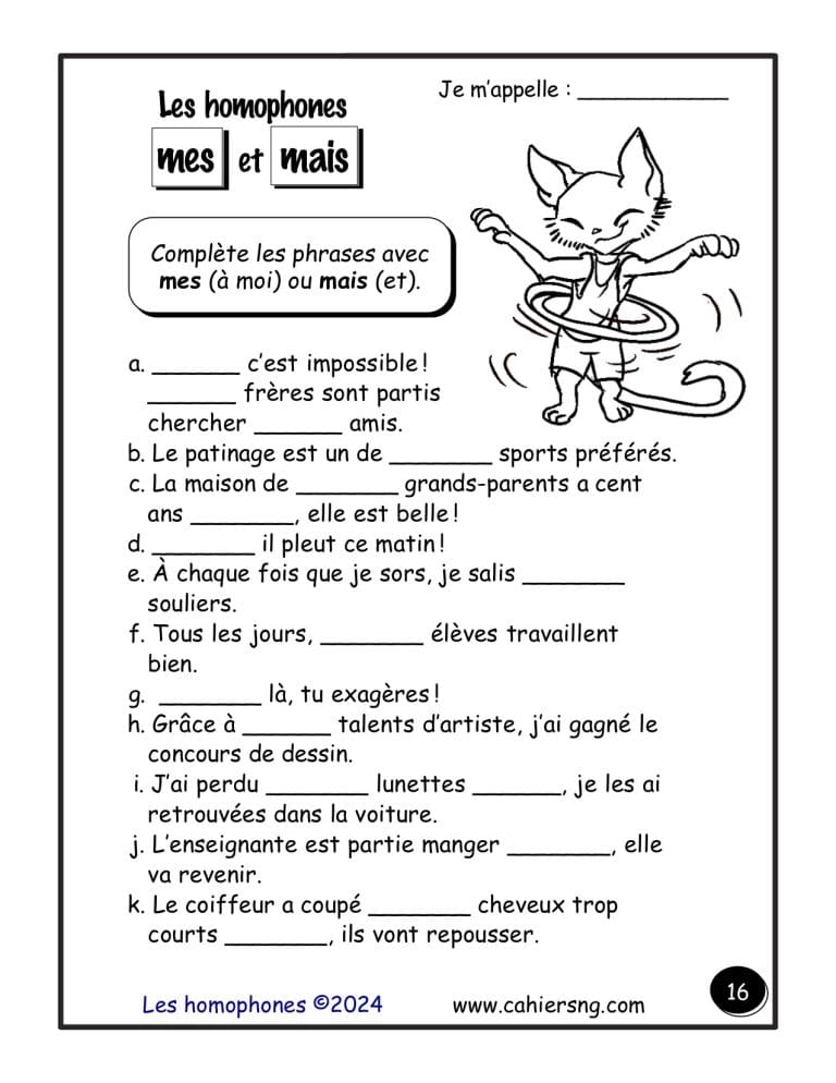 Les homophones - 4e/5e années - mais et mes — Fiches reproductibles ...
