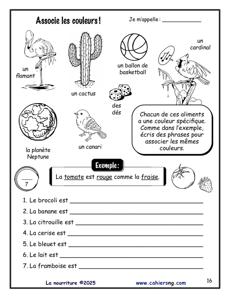 La nourriture - Core French (4e/5e/6e) - Associe les couleurs ...