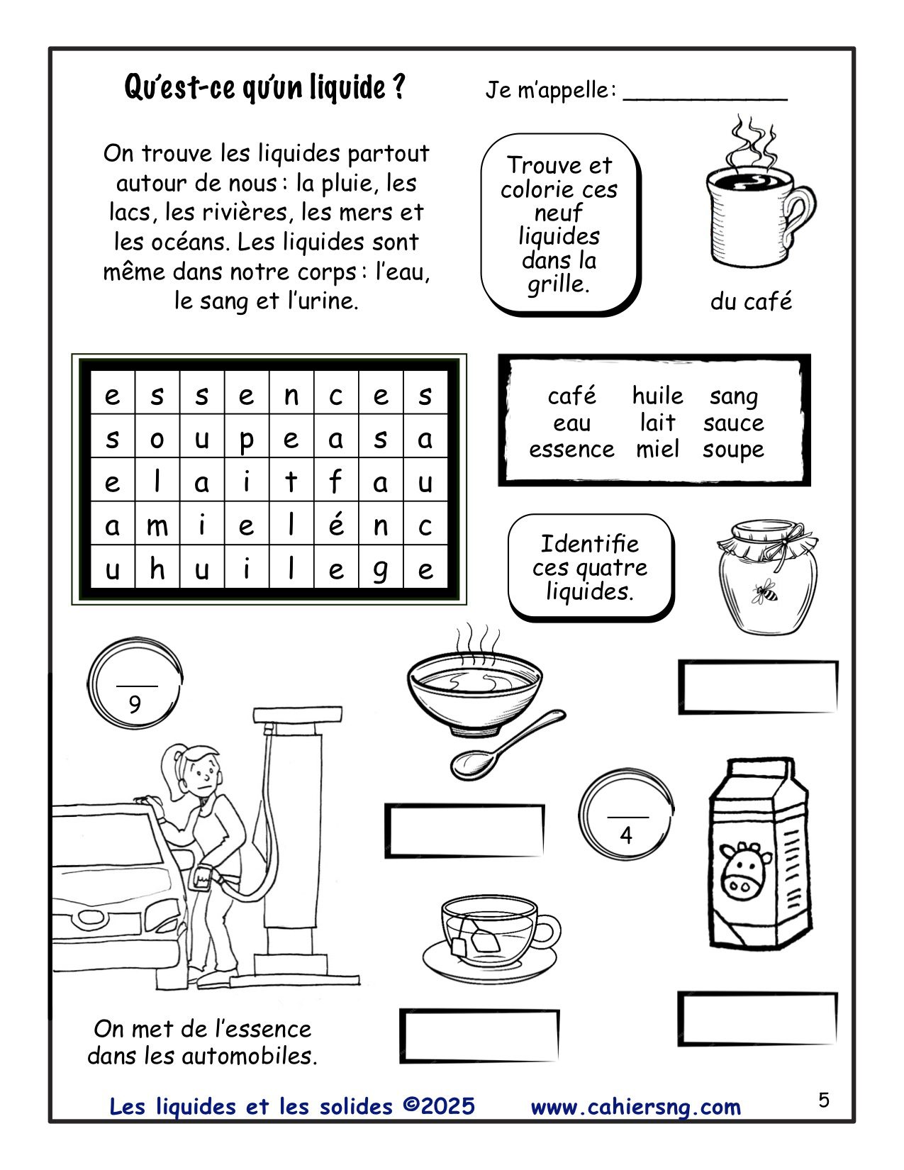 Les liquides et les solides (2e/3e) - Nouvelle série ! Les 9 liquides ...