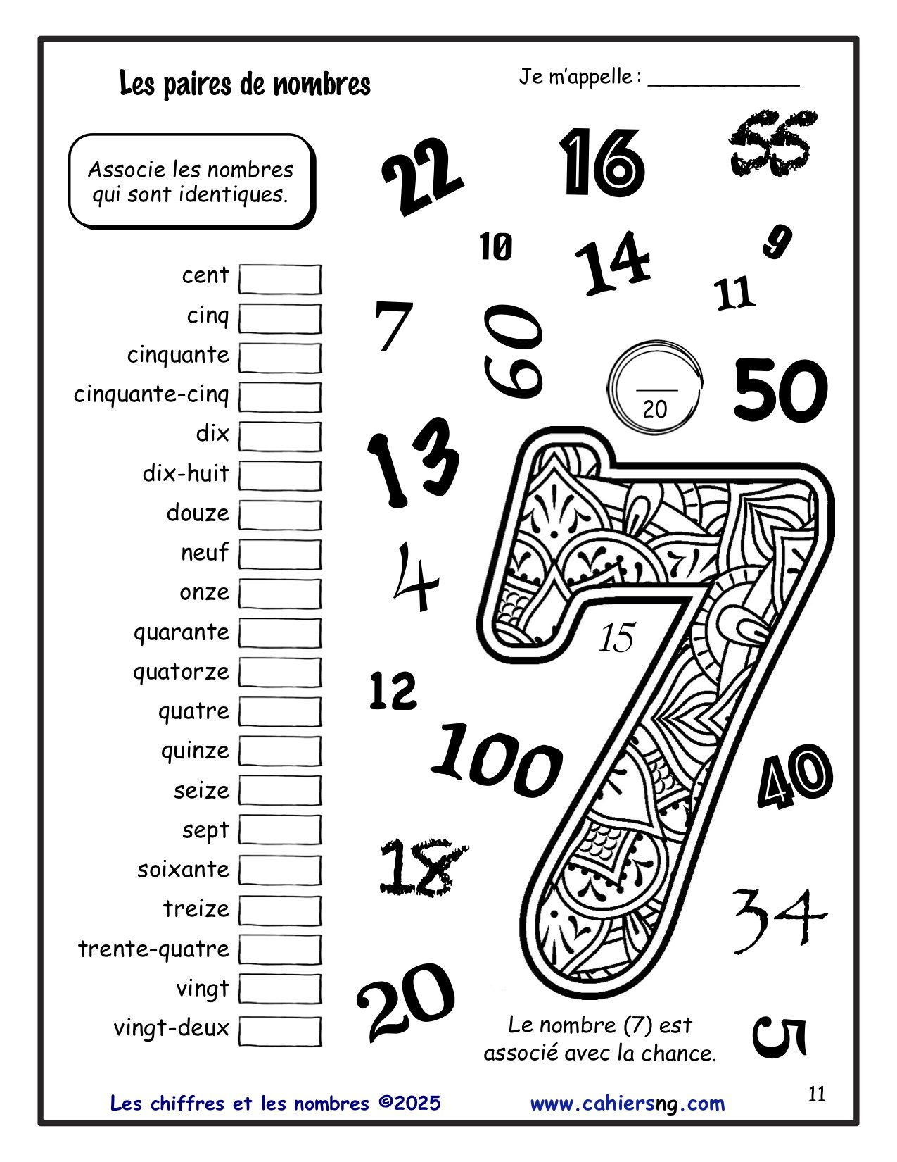 Les chiffres et les nombres – Core French – (4e/5e) - Les paires ...